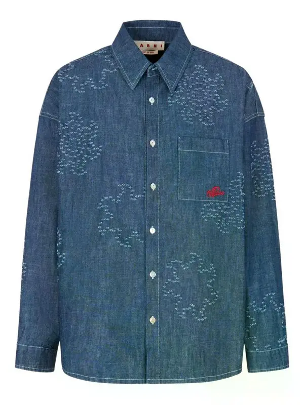 Marni Sun-detail Long-sleeved Shirt - Blue