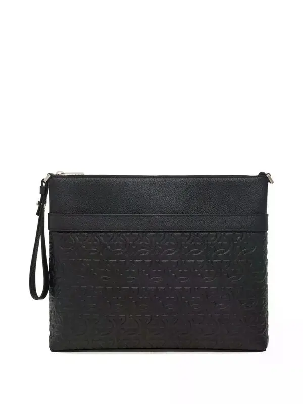 FERRAGAMO Embossed Gancini Clutch - Black