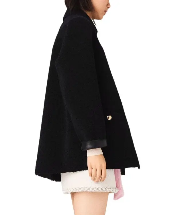 Maje Reversible Faux Leather Fleece Jacket - Navy
