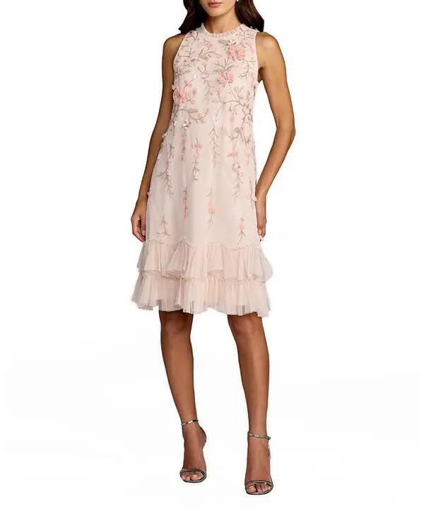 Mac Duggal Embellished Ruffle-tiered Floral Mini Dress - Peach