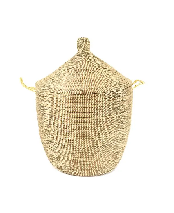 MBARE Dou Lid Monochrome Low Storage Basket - Natural