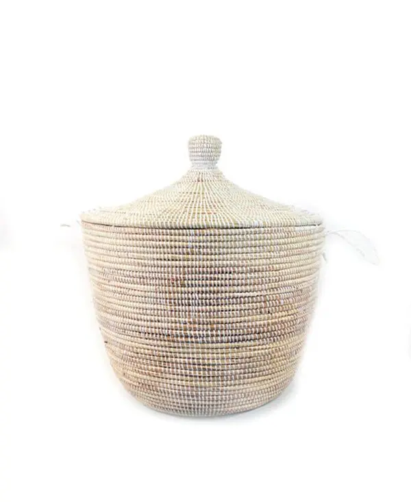 MBARE Dou Lid Monochrome Low Storage Basket - White