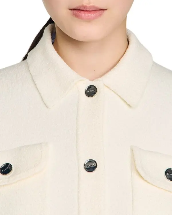 Sandro Madeen Boucle Denim Trim Cardigan - Ecru