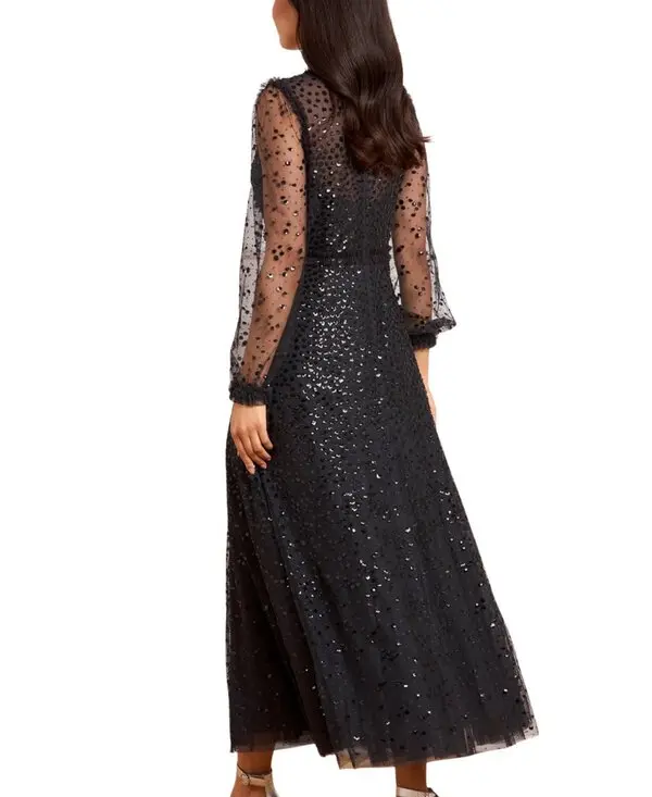 NEEDLE & THREAD Dappled Sequin Long Sleeve Gown - Graphite