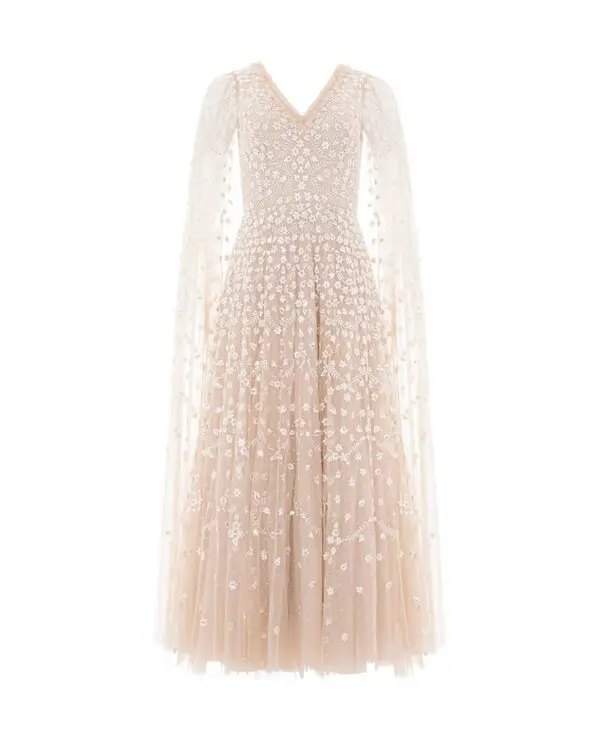 needle and thread beige dress Needle & Thread // Beige & Multicolour Floral Embroidered Tulle Dress – VSP  Consignment