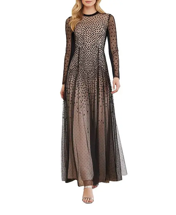 NEEDLE & THREAD Sequin Cascade Round Neck Gown - Graphite/opal