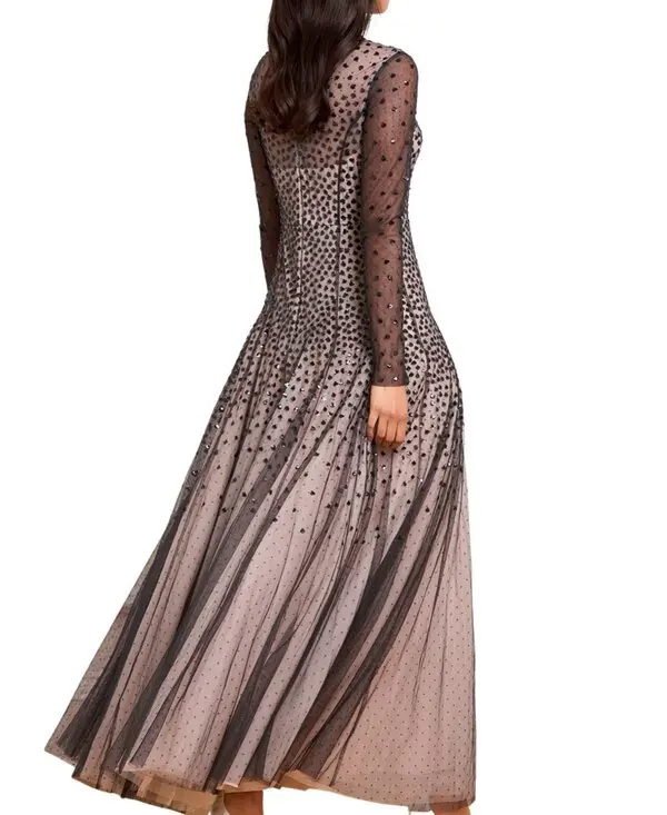 NEEDLE & THREAD Sequin Cascade Round Neck Gown - Graphite/opal