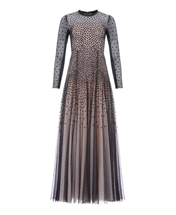 NEEDLE & THREAD Sequin Cascade Round Neck Gown - Graphite/opal