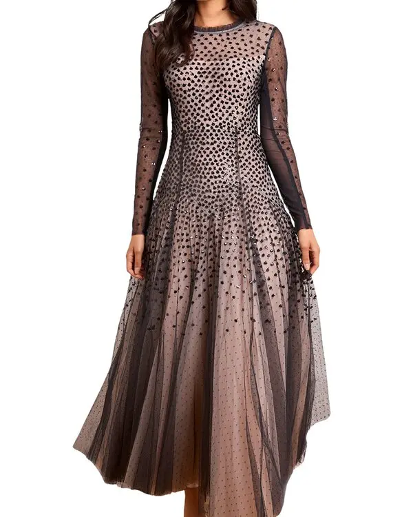 NEEDLE & THREAD Sequin Cascade Round Neck Gown - Graphite/opal