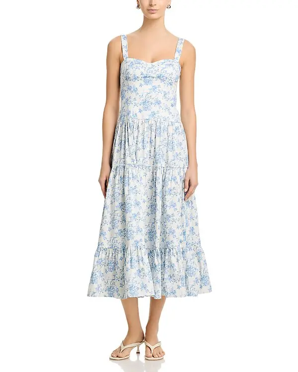 WAYF Melinda Printed Midi Dress - Blue Toile