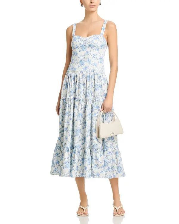 WAYF Melinda Printed Midi Dress - Blue Toile