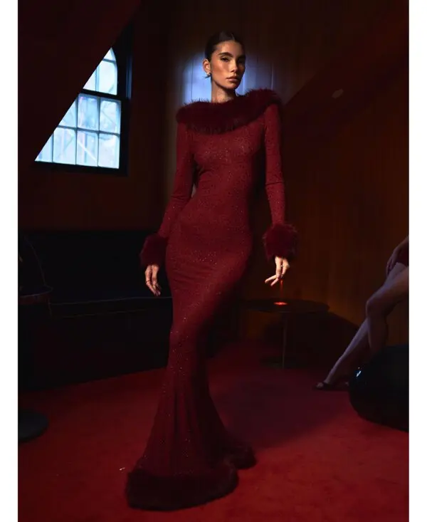long sleeve long black formal dress Scala 61310 Long Sleeve Prom Sequin Formal Dress main image 0