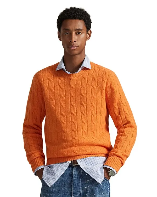 Polo Ralph Lauren Iconic Cable Knit Cashmere Sweater - Lantana Orange