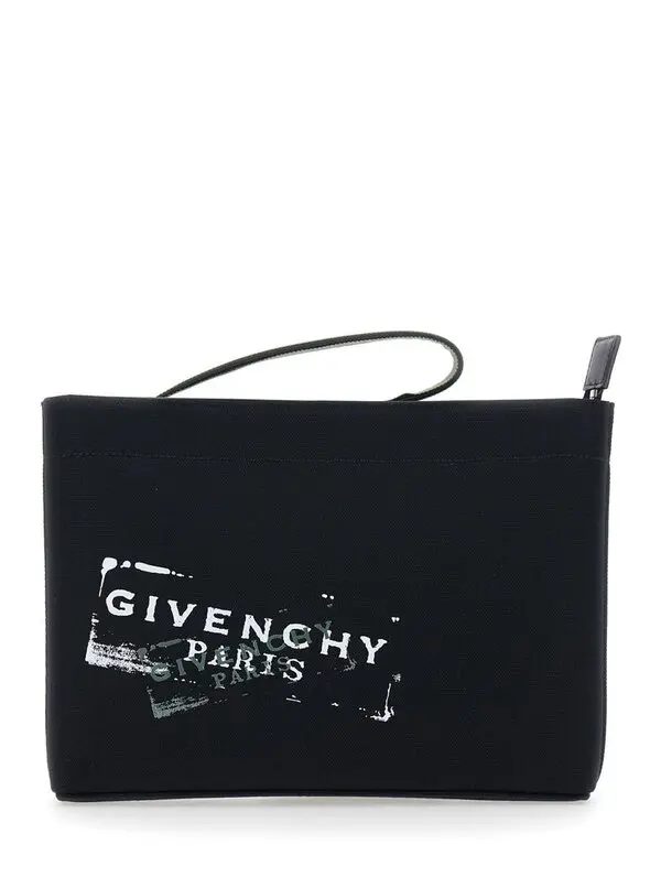 Givenchy Clutch With Top Handle And Logo Print - Black