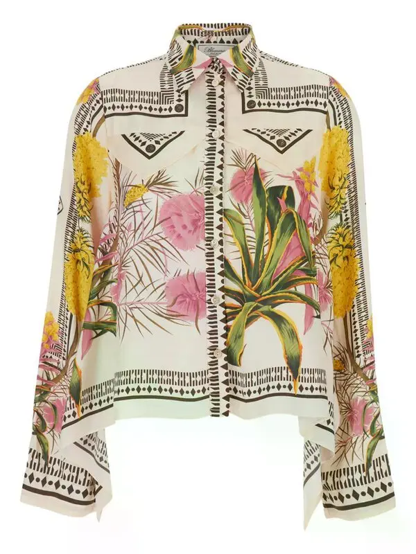 Blumarine Floral Print Collared Shirt - Neutrals