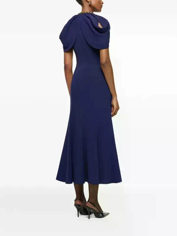 blue and white cut out maxi dress BLUE LONG SLEEVE Maxi Dress with Cut Out & Ruffles main image 1