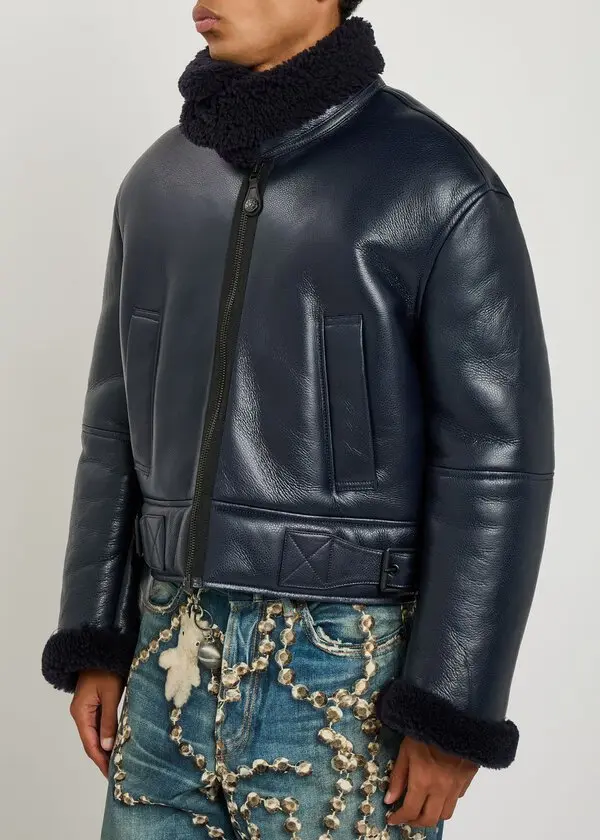 Acne Studios Shearling Leather Jacket - Navy