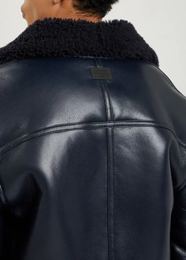 Acne Studios Shearling Leather Jacket - Navy