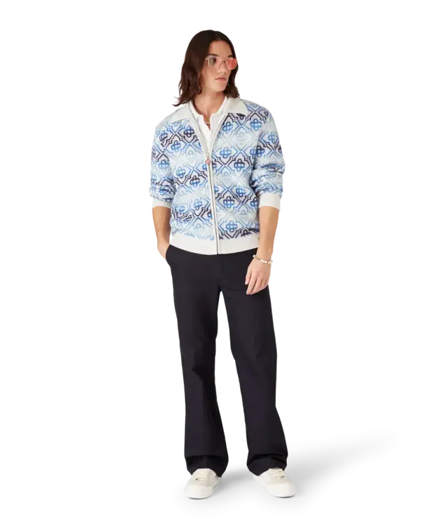 Casablanca Space Dye Monogram Long-sleeve Merino Cardigan - Blue