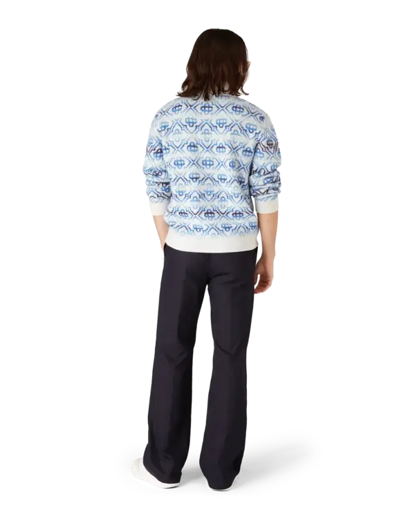 Casablanca Space Dye Monogram Long-sleeve Merino Cardigan - Blue