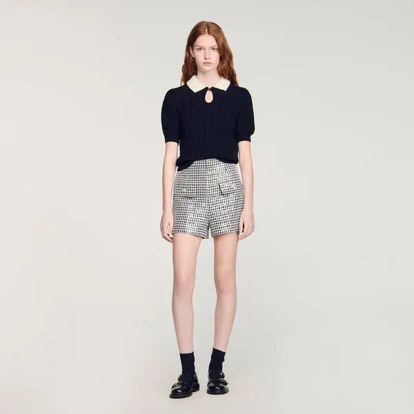Sandro Detachable Collar Cable Knit Sweater