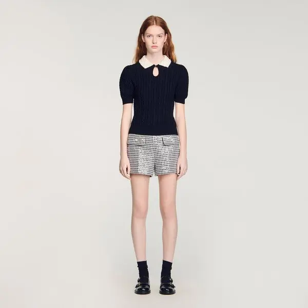 Sandro Detachable Collar Cable Knit Sweater