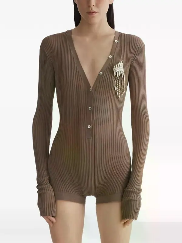 MUGLER Fitted Button Bodysuit - Brown