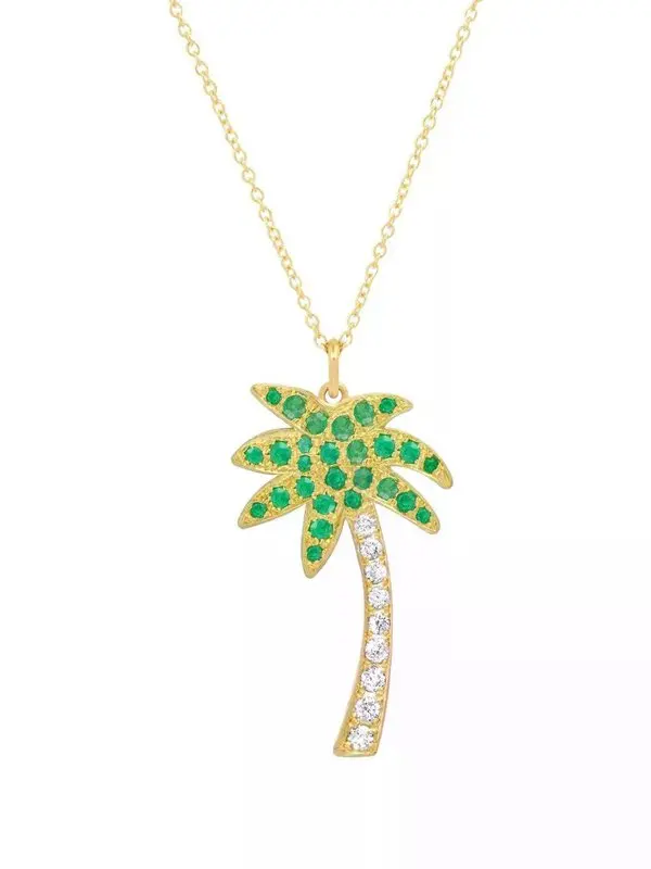 JENNIFER MEYER Palm Tree Charm Emerald And Diamond Necklace - Gold