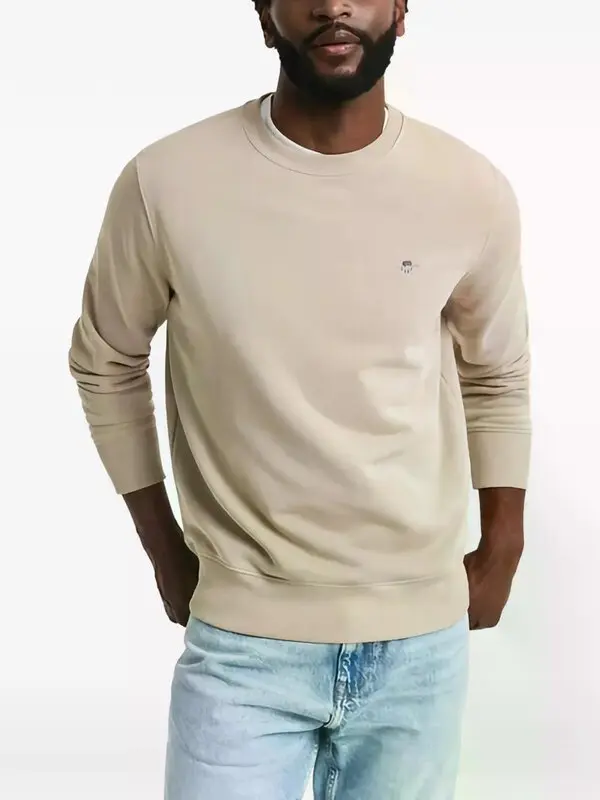 Gant Crew Neck Sweatshirt With Embroidered Logo - Neutrals
