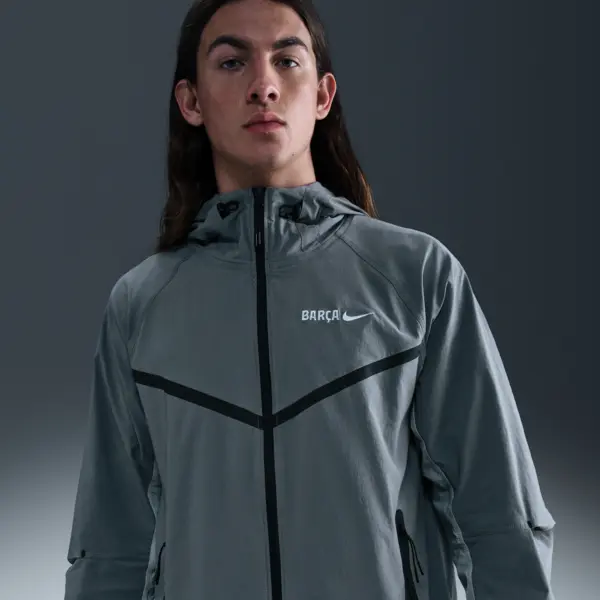 Nike Fc Barcelona Tech Windrunner Full-zip Woven Jacket - Grey