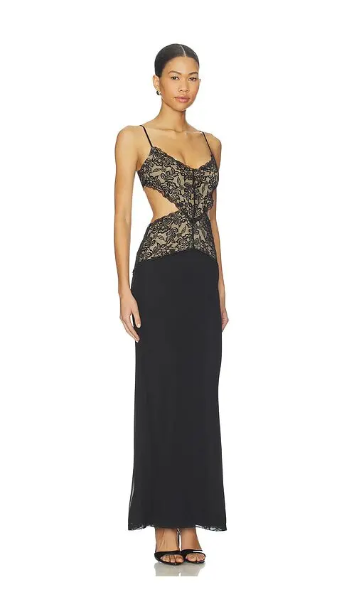 Tiger Mist Lace Bodice Maxi Dress With Cutouts - Black | Editorialist