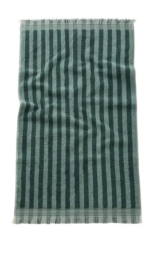 PIGLET IN BED Pembroke Stripe Face Towel In Dark Green - Pine Green