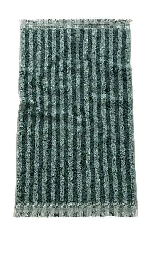 PIGLET IN BED Pembroke Stripe Hand Towel In Dark Green - Pine Green