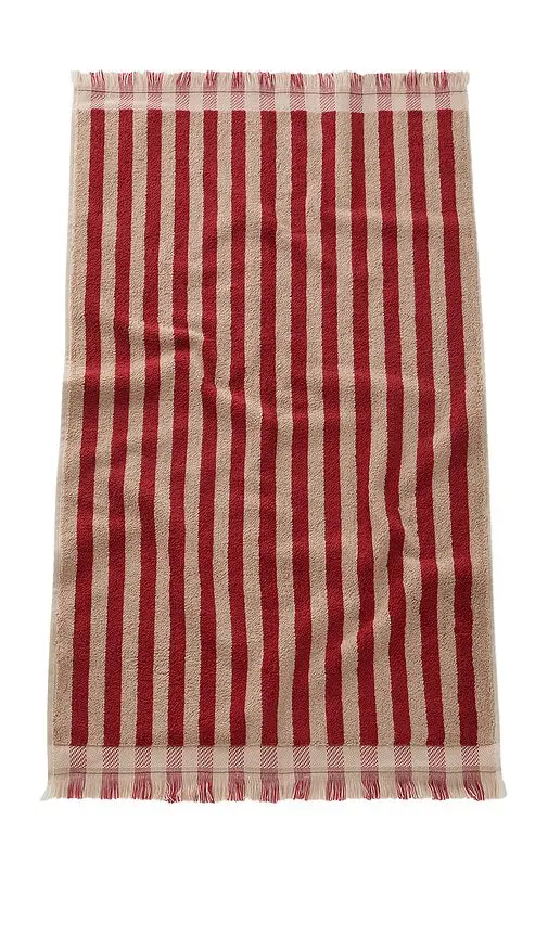 PIGLET IN BED Pembroke Stripe Hand Towel In Red - Sandstone Red