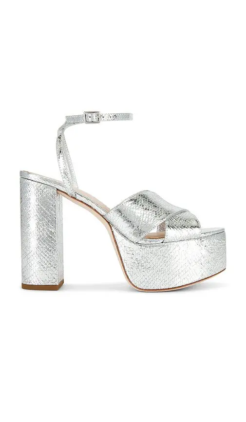 LOEFFLER RANDALL Loretta Platform Sandal - Silver Snake Embossed Leather