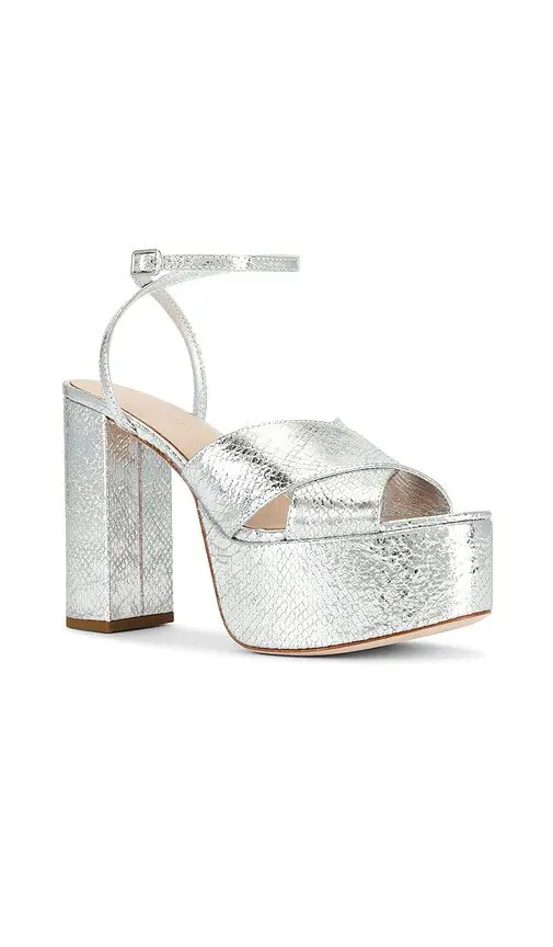 LOEFFLER RANDALL Loretta Platform Sandal - Silver Snake Embossed Leather
