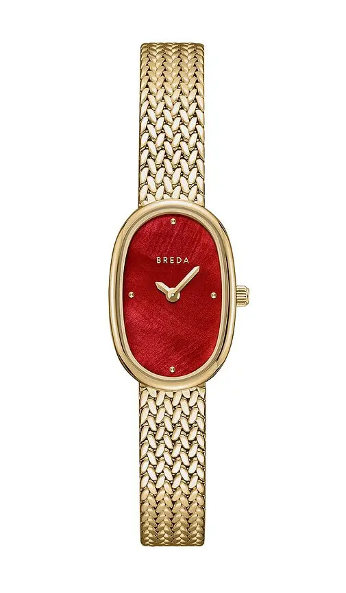 BREDA Jane Watch - Gold & Red Mother-of-pearl Dial