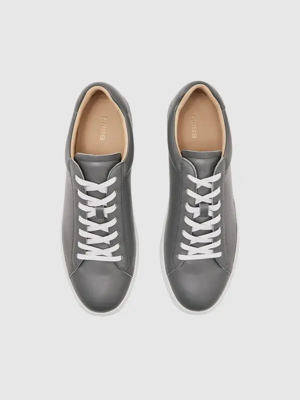 REISS Leather Low-top Trainers - Graphite Grey