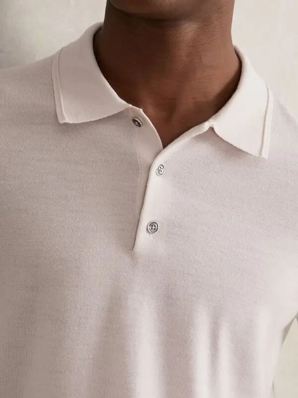 REISS Trafford Wool Long-sleeve Polo Shirt - Beige