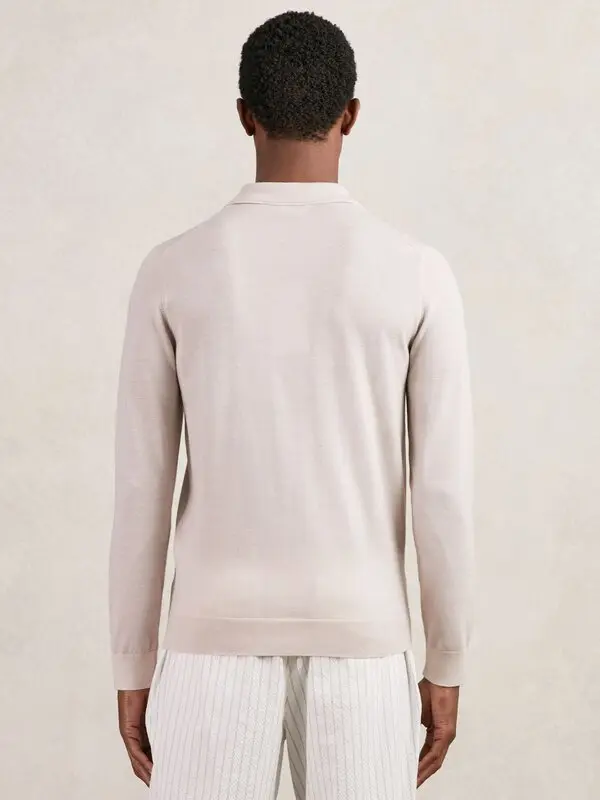 REISS Trafford Wool Long-sleeve Polo Shirt - Beige