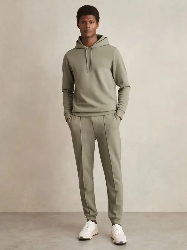 REISS Fabien Interlock Jersey Hoodie - Sage