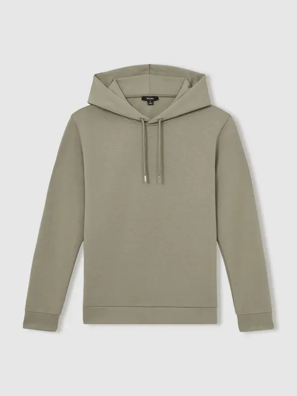 REISS Fabien Interlock Jersey Hoodie - Sage