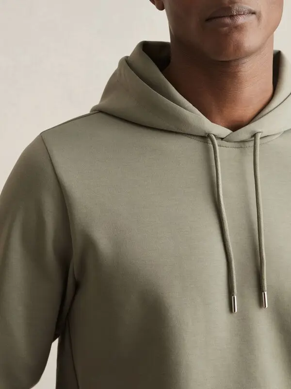 REISS Fabien Interlock Jersey Hoodie - Sage