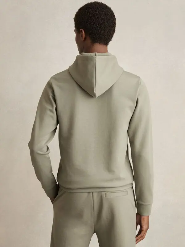 REISS Fabien Interlock Jersey Hoodie - Sage
