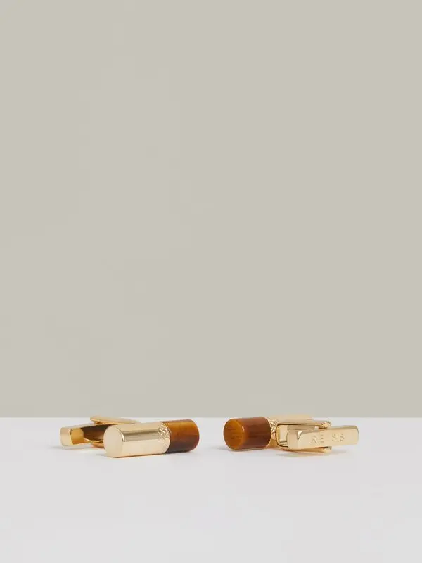 REISS Dexter Stone Insert Barrel Cufflinks - Gold/tortoiseshell
