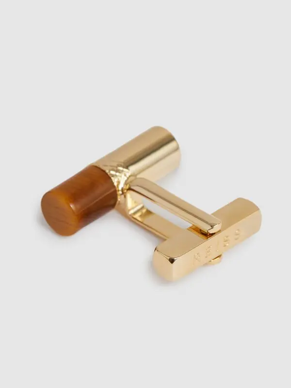REISS Dexter Stone Insert Barrel Cufflinks - Gold/tortoiseshell