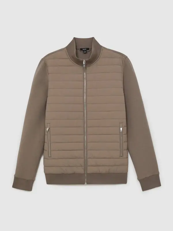 REISS Interlock Hybrid Funnel-neck Jacket - Taupe Brown