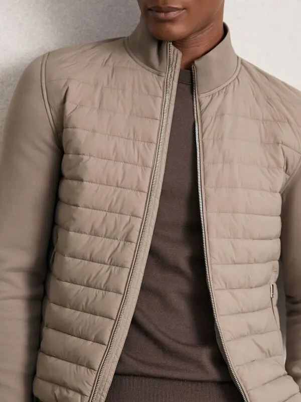 REISS Interlock Hybrid Funnel-neck Jacket - Taupe Brown