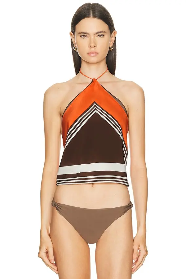 Sir The Label Destino Scarf Top In Brown,orange - Pacha Stripe
