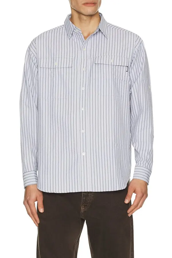 METALWOOD STUDIO Seersucker Fishing Shirt In Blue